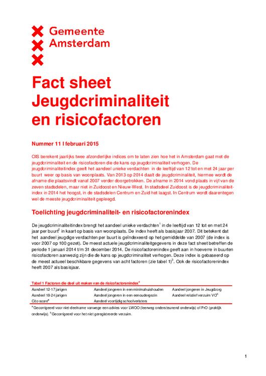Factsheet jeugdcriminaliteit en risicofactoren, nr.11, 2014 | Website ...