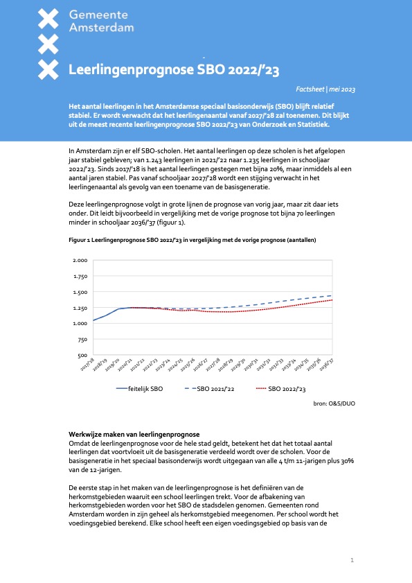 Leerlingenprognose SBO 2022/’23 | Website Onderzoek en Statistiek